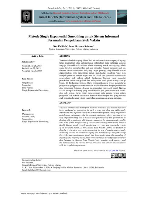 Pdf Metode Single Exponential Smoothing Untuk Sistem Informasi
