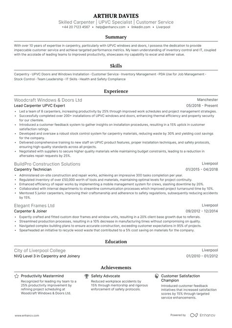 Carpenter Cv Examples And Guide For 2025