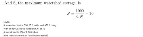 solved the nrcs curve number runoff generation equation is