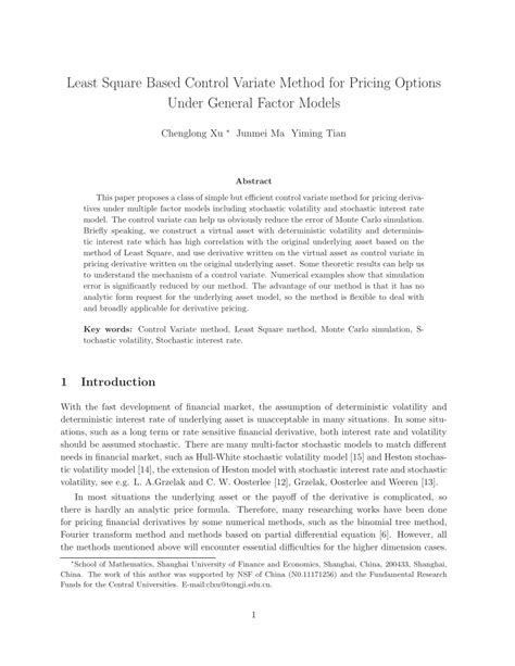 Pdf Least Square Based Control Variate Method For Pricing Options
