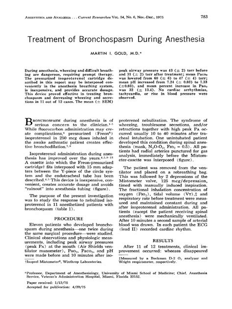Treatment Of Bronchospasm During Anesthesia 28 Pdf Anesthesia Asthma