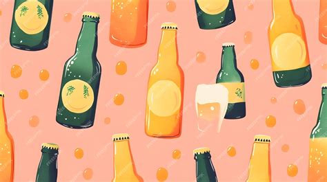 Assortment Of Beer Bottles And Glasses In Repeating Pattern Premium