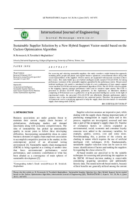 Pdf Sustainable Supplier Selection By A New Hybrid Support Vector
