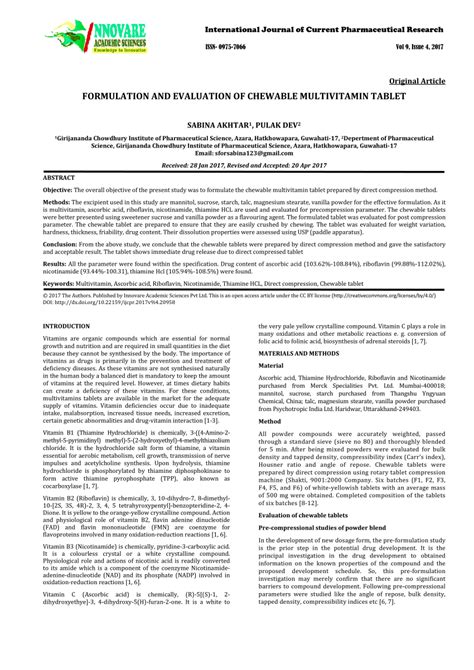 Pdf Formulation And Evaluation Of Chewable Multivitamin Tablet