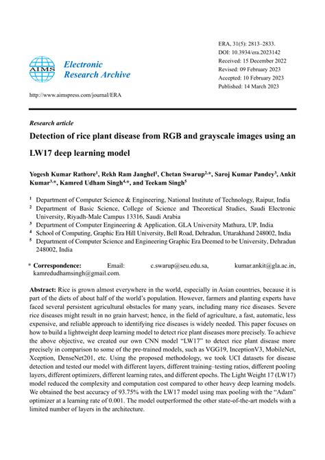 Pdf Detection Of Rice Plant Disease From Rgb And Grayscale Images Using An Lw17 Deep Learning