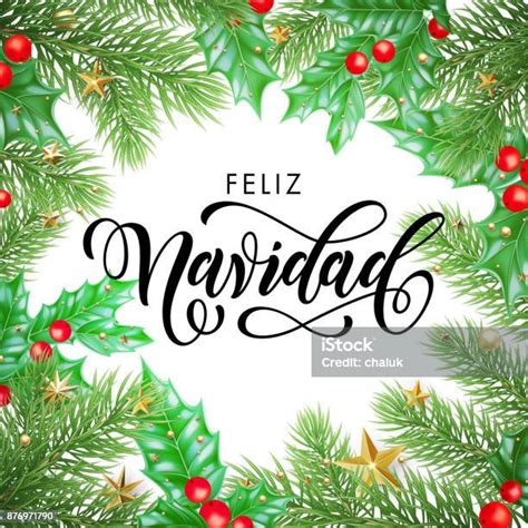 Feliz Navidad 스페인어 메리 크리스마스 손으로 그려진된 서 홀리 화 환 장식에서 하 고 크리스마스 화 환 별 벡터 겨울 새 해 휴일 인사말 카드 흰색 배경 디자인