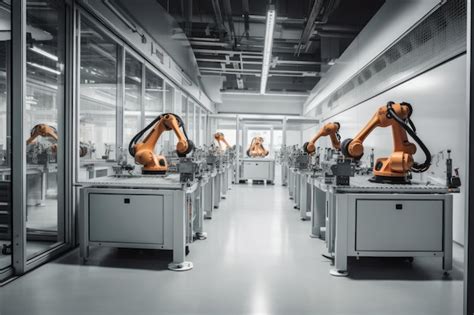 Premium Ai Image Group Of Robots Working Together In A Factory Generative Ai