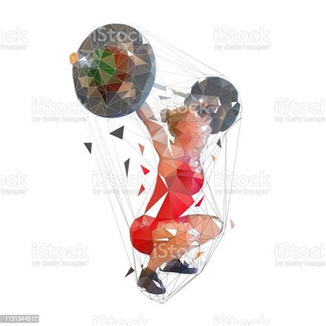 역도 여자 리프팅 큰 바 벨 낮은 폴 리 벡터 일러스트 레이 션 측면 보기 추상적인에 대한 스톡 벡터 아트 및 기타 이미지