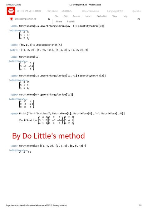 Lu Decomposition 1 Nb Wolfram Cloud Wolfram Cloud Plan Basic