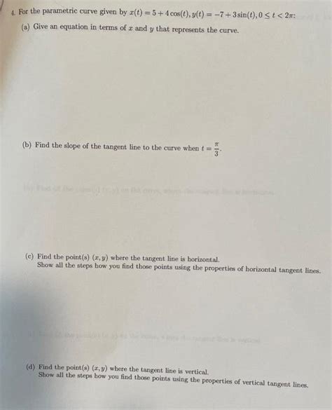 solved 4 for the parametric curve given by