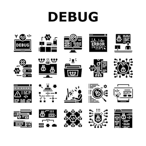 premium vector debug research and fix collection icons set vector