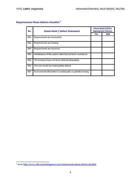 Lab01 Requirements Phase Defects Checklist Pdf