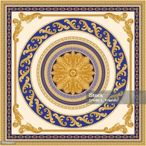 바로크 꽃 스크롤 요소 황금 체인 케이블 그리스 사행 아칸투스 잎과 장미꽃에서 벡터 숄 인쇄 스카프 반다나 목걸이 손수건 디자인