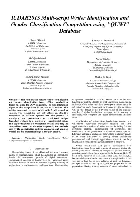 Pdf Icdar2015 Multi Script Writer Identification And Gender