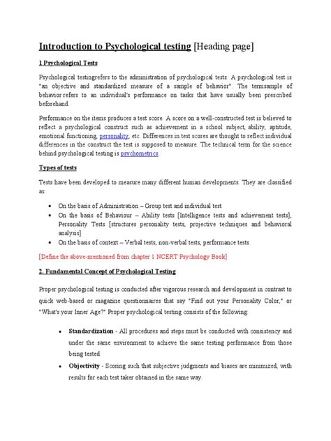 Introduction To Psychological Testing Pdf Psychological Testing