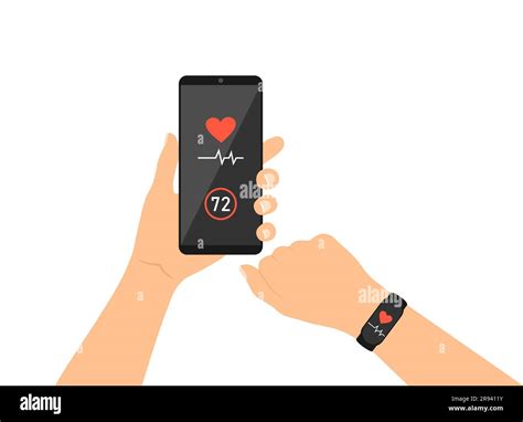 Monitoring Heart Rate With A Fitness Bracelet And A Phone App Hands With Phone And Fitness