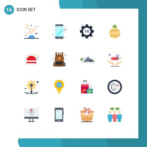 Mobile Interface Flat Color Set Of 16 Pictograms Of Santa Christmas Electronic Pineapple Book