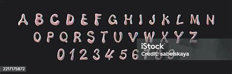 영어 알파벳과 숫자의 3d 광택 있는 분홍색 대문자 벡터 Y2k 글꼴은 플럭스 디자인 유출된 액체를 렌더링합니다 0명에 대한 스톡 벡터 아트 및 기타 이미지 Istock