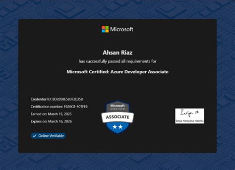 I Am Thrilled To Share That I Have Successfully Earned The Microsoft Certified Azure Developer