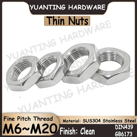스테인리스 스틸 육각 모따기 가는 피치 나사산 얇은 너트 Gb6173 Din439 M6 M20 Sus304 1 ~ 10 개 너트 Aliexpress
