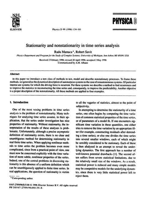 Pdf Stationarity And Nonstationarity In Time Series Analysis
