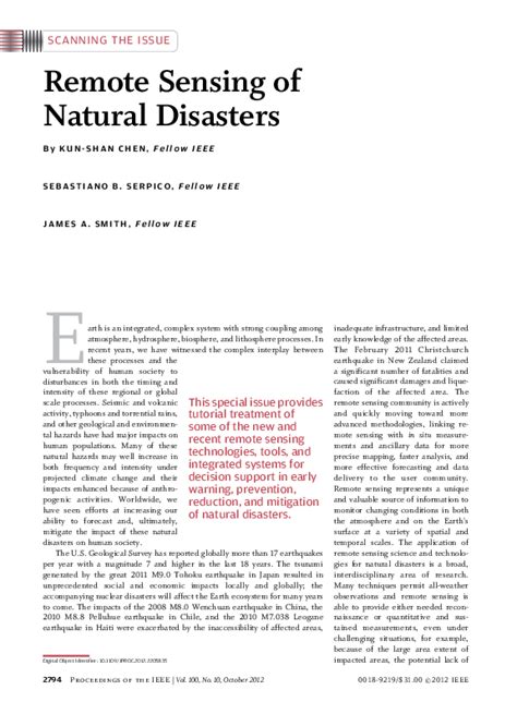Pdf Remote Sensing Of Natural Disasters Scanning The Issue