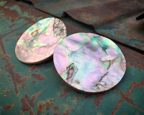 Big Round Abalone Shell Slab Earrings Posts Southwestern Style Jewelry