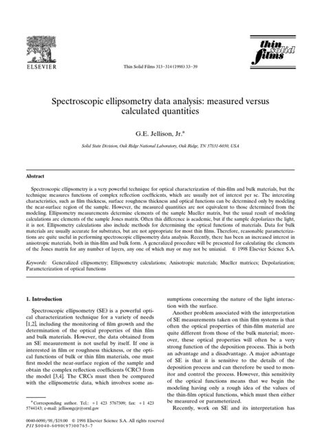 Spectroscopic Ellipsometry Data Analysis Measured Versus Calculated