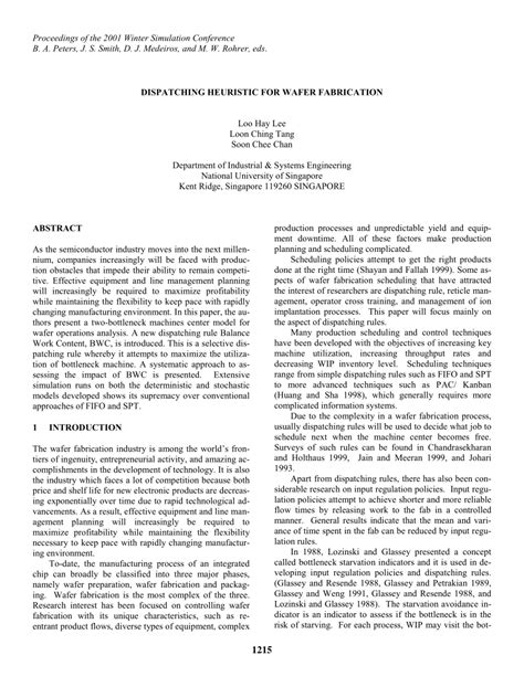 Pdf Dispatching Heuristic For Wafer Fabrication