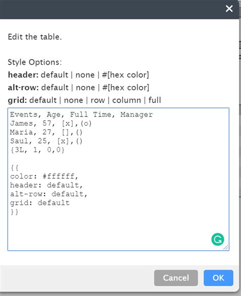 Table Variable Values Community