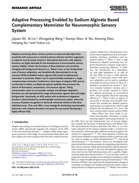 Adaptive Processing Enabled By Sodium Alginate Based Complementary Memristor For Neuromorphic