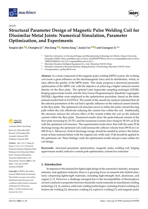 Pdf Structural Parameter Design Of Magnetic Pulse Welding Coil For Dissimilar Metal Joints