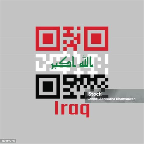Qr 코드는 이라크 국기의 색상을 설정 합니다 녹색 Kufic 스크립트에서 하나님은 최대로 충전 빨간색 흰색과 검은 색의 수평