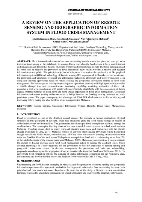 Pdf A Review On The Application Of Remote Sensing And Geographic Information System In Flood