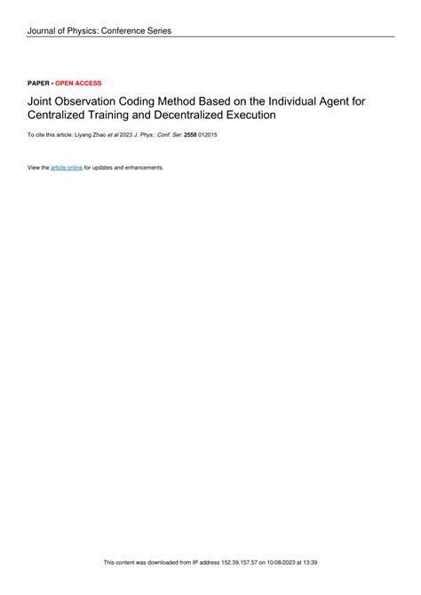 Pdf Joint Observation Coding Method Based On The Individual Agent For