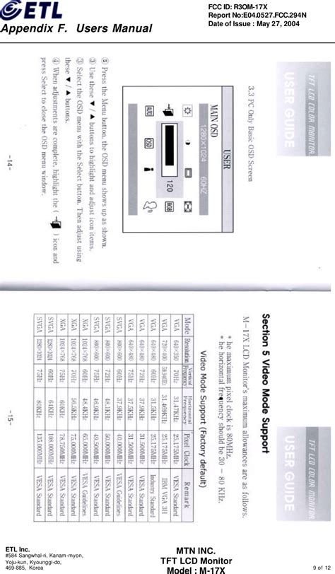 MTN M X TFT LCD Monitor User Manual Manual