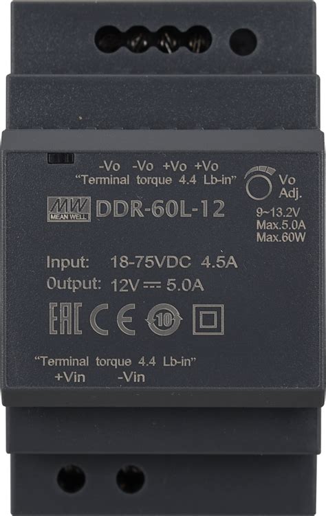 DDR 12V/60W/5A przetwornica DC/DC na szynę DIN - DDR-60L-12