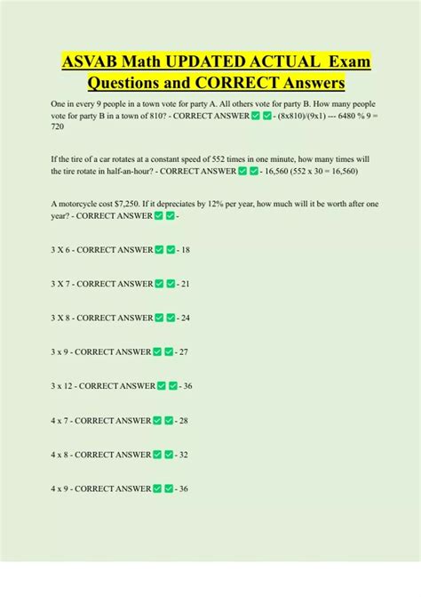 Asvab Math Updated Actual Exam Questions And Correct Answers Asvab Stuvia Us