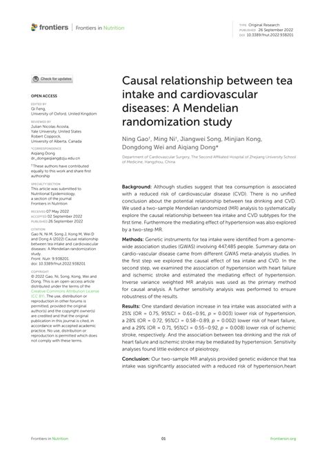Pdf Causal Relationship Between Tea Intake And Cardiovascular Diseases A Mendelian