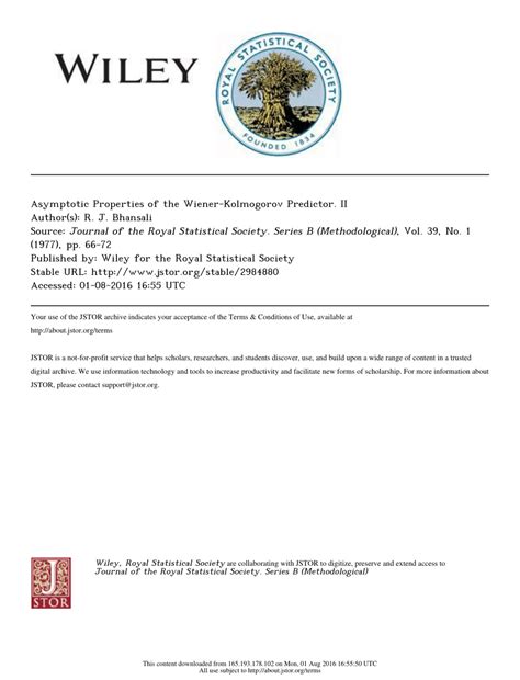 Pdf Asymptotic Properties Of The Wiener Kolmogorov Predictor Ii