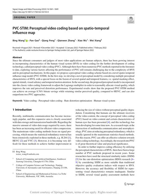 Pvc Stim Perceptual Video Coding Based On Spatio Temporal Influence Map Request Pdf
