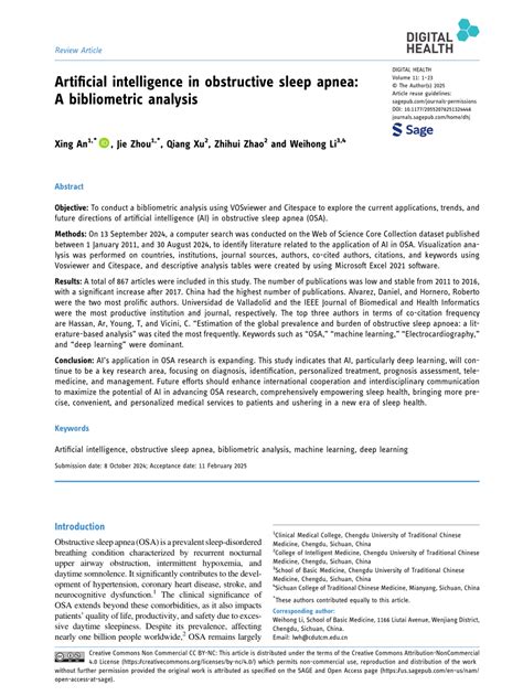 Pdf Artificial Intelligence In Obstructive Sleep Apnea A Bibliometric Analysis