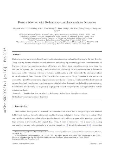 Pdf Feature Selection With Redundancy Complementariness Dispersion