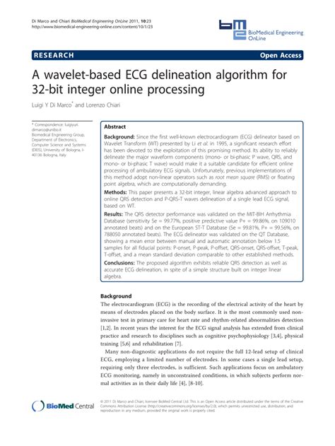 Pdf A Wavelet Based Ecg Delineation Algorithm For 32 Bit Integer Online Processing