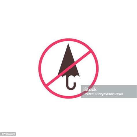 우산의 검은 실루엣이 있는 아이콘은 빨간색 원 플랫 스타일로 교차합니다 0명에 대한 스톡 벡터 아트 및 기타 이미지 0명 검은색 규칙 Istock