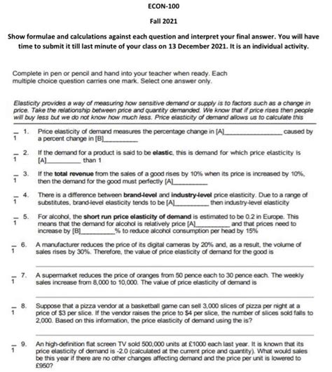 Solved ECON Fall Show Formulae And Calculations Chegg Com