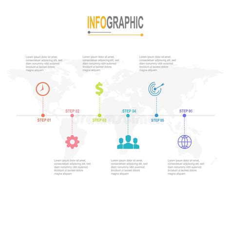 Infographic Timeline Template 6 Steps Business Data Illustration Stock