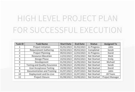 High Level Project Plan For Successful Execution Excel Template Free