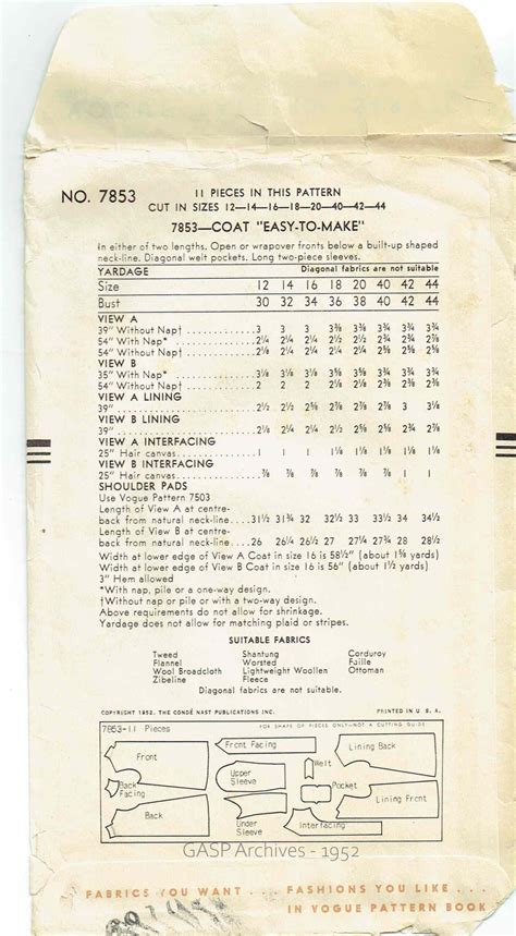 vogue 7853 1952 size 12 pdf gasp archives
