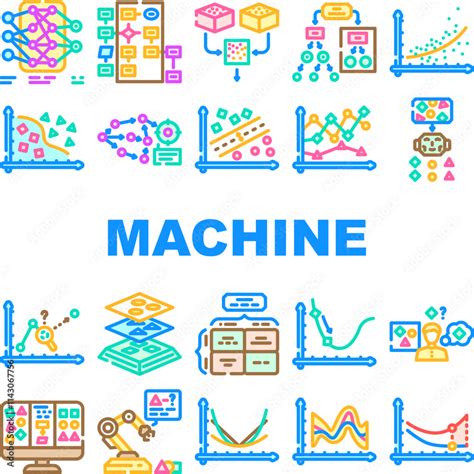 Machine Learning Algorithm Model Icons Set Vector Data Training